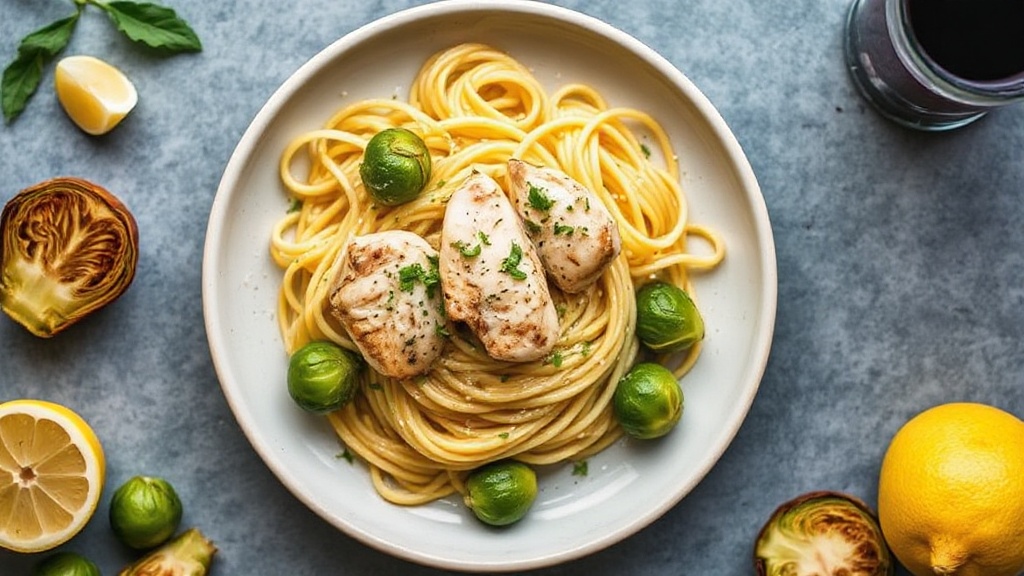 Lemon Garlic Chicken Pasta with Roasted Brussels Sprouts - Free AI ...